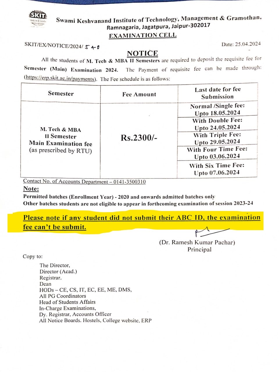 Examination Cell - SKIT Jaipur - NAAC A++ Grade Accredited, Best ...