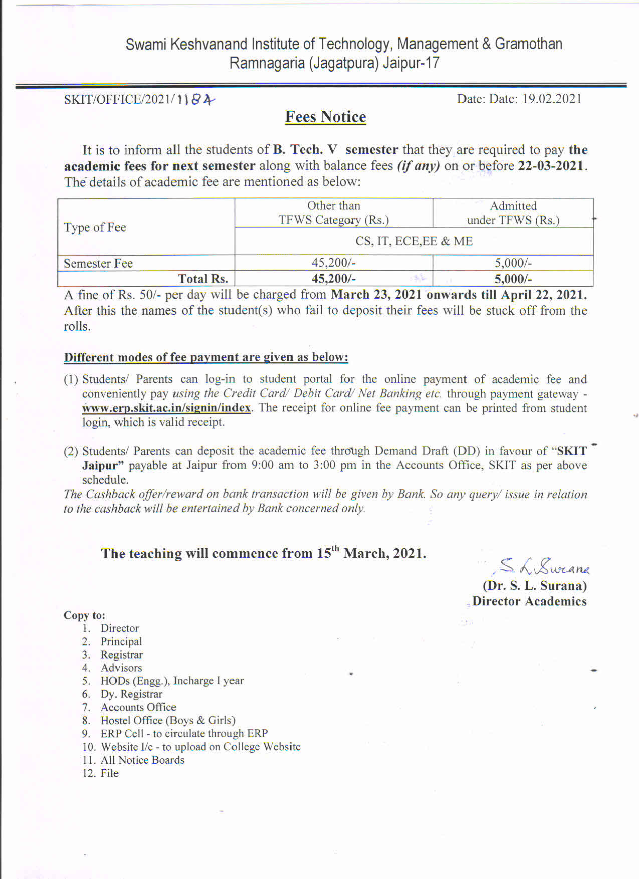 Notices - SKIT - NAAC A++ Accreditated, Best Engineering College, Best ...