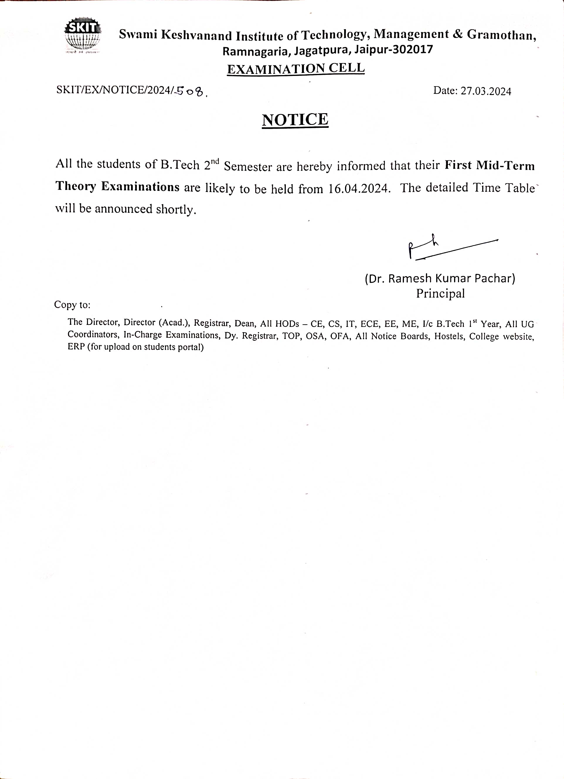 Examination Cell - SKIT Jaipur - NAAC A++ Grade Accredited, Best ...